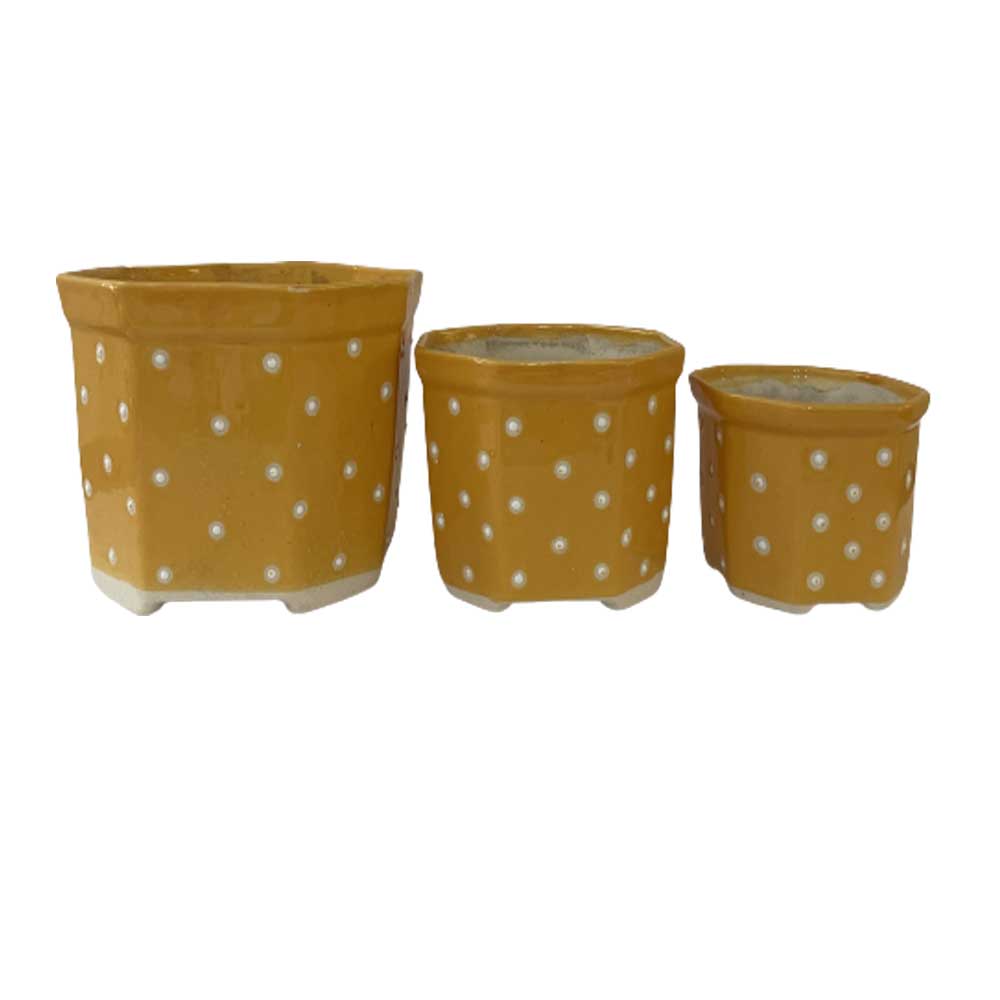 Set of 3 Hexagon Shaped Ceramic Pots. Decorative Indoor Planters