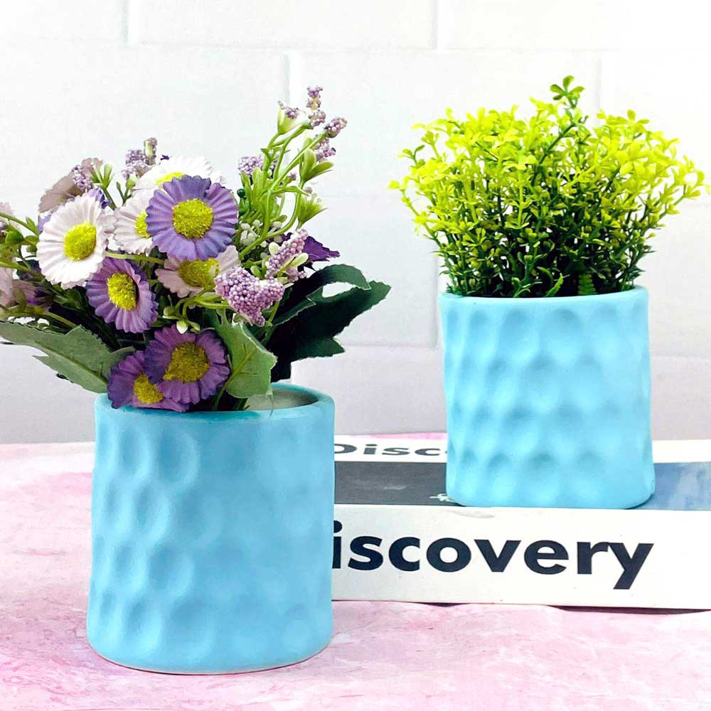 Blue Textured Ceramic Pot. Handmade Planter for Indoor Plants