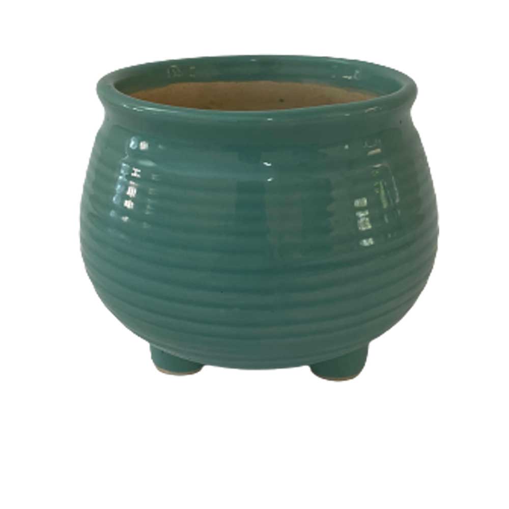 Round Textured Ceramic Pot for Indoor Plants - Decorative Plant Pot
